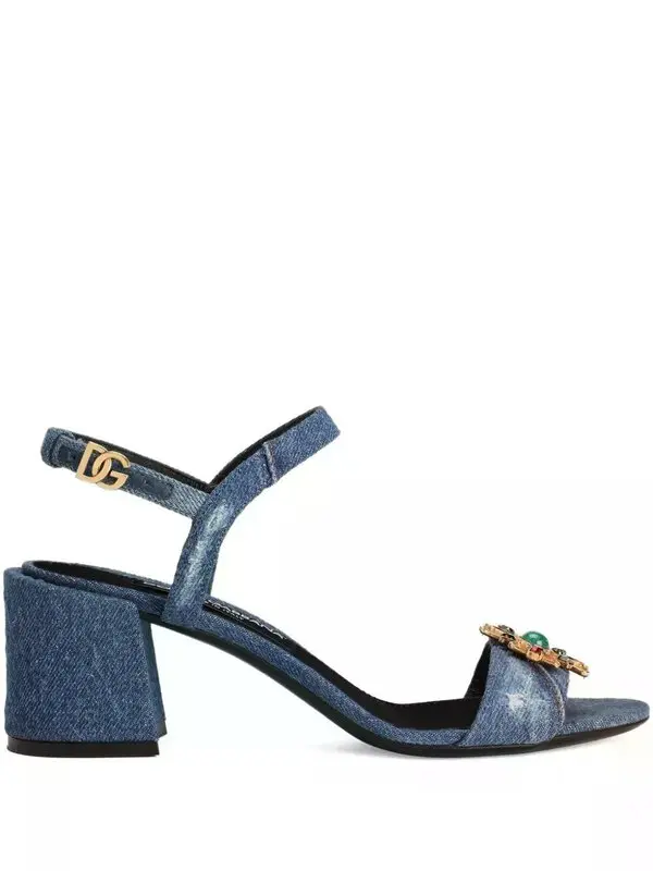 Dolce & Gabbana 60mm Jeweled Denim Sandals - Blue
