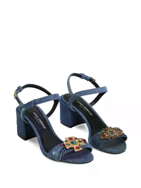 Dolce & Gabbana 60mm Jeweled Denim Sandals - Blue