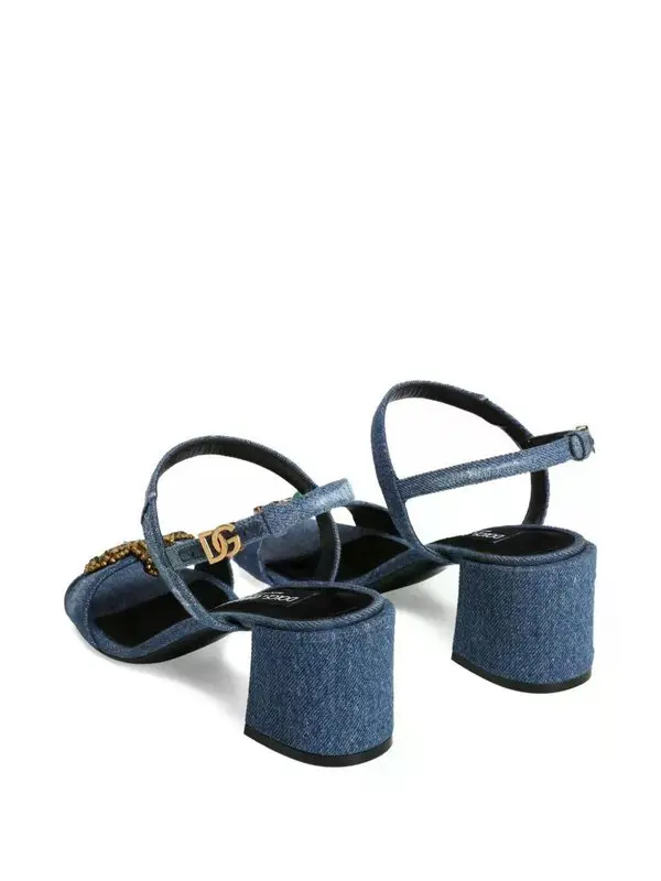 Dolce & Gabbana 60mm Jeweled Denim Sandals - Blue