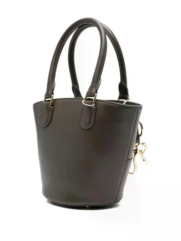 SELF-PORTRAIT Leather Bucket Bag With Crystal Bow Charm