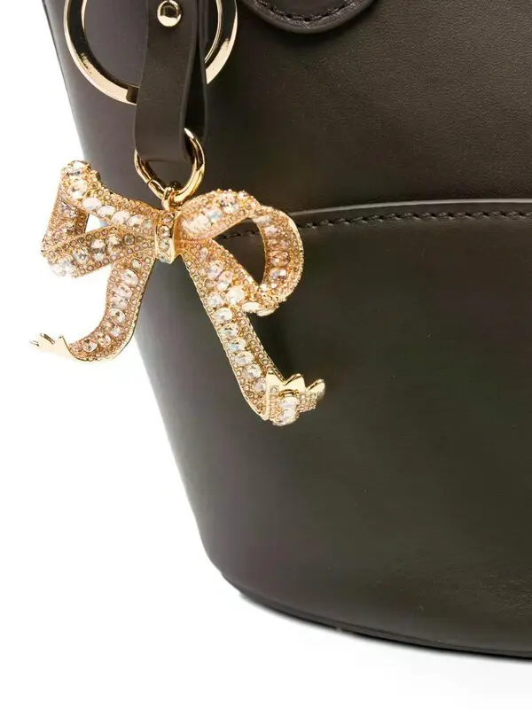 SELF-PORTRAIT Leather Bucket Bag With Crystal Bow Charm