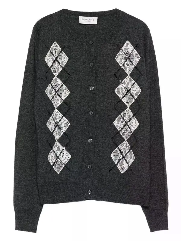 ERMANNO FIRENZE Argyle Pattern Cardigan - Grey