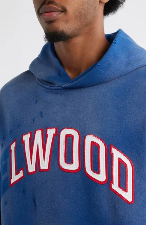 ELWOOD Fireside Distressed Logo Hoodie - Washed Navy
