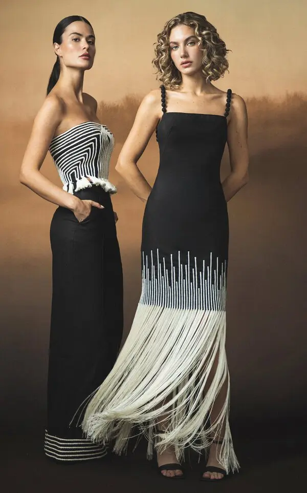 embroidered fringe long dress Sleeveless Embroidered Fringe Gown