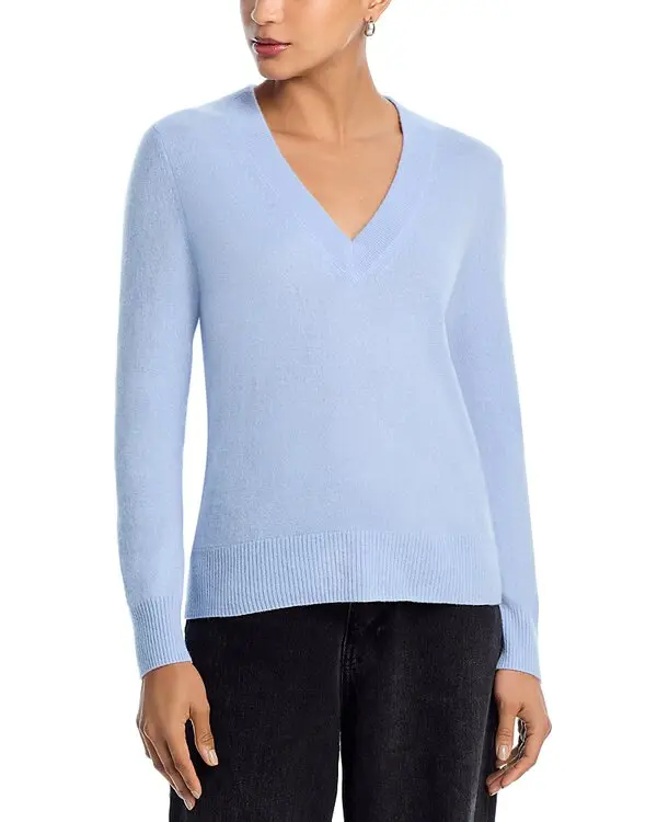 Aqua 100% Cashmere V-neck Sweater - Chambray