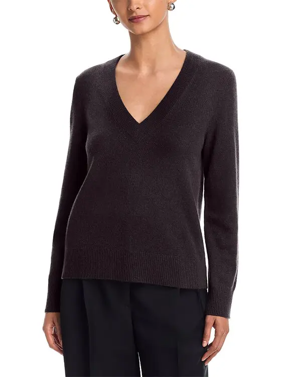 Aqua 100% Cashmere V-neck Sweater - Chocolate