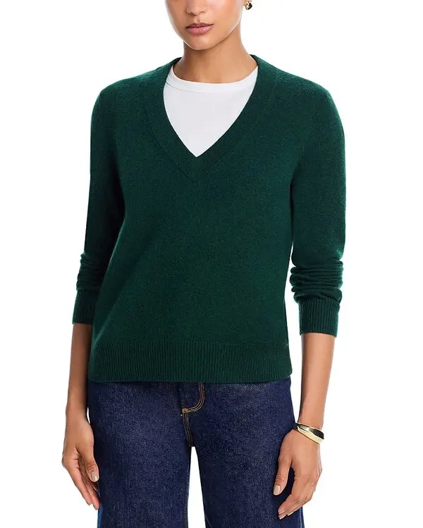 Aqua 100% Cashmere V-neck Sweater - Deep Pine