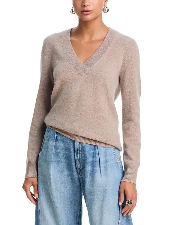 Aqua 100% Cashmere V-neck Sweater - Wheat