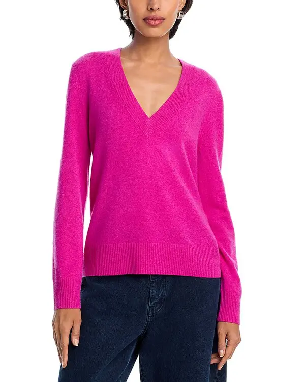 Aqua 100% Cashmere V-neck Sweater - Wild Straw