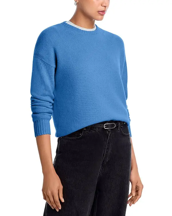 Aqua Crewneck 100% Cashmere Sweater - Blue Jay