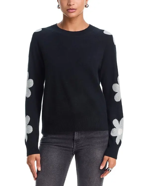 Aqua Floral Sleeve Cashmere Sweater - Black Multi