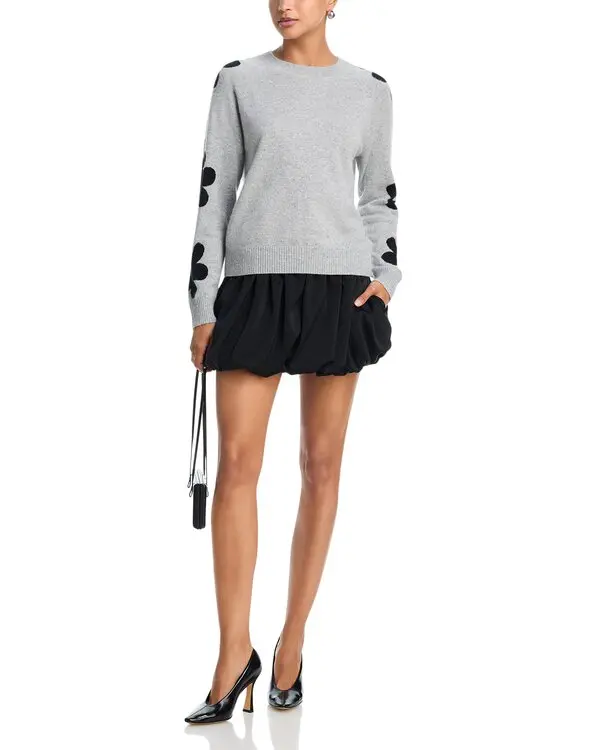 Aqua Floral Sleeve Cashmere Sweater - Light Grey Multi