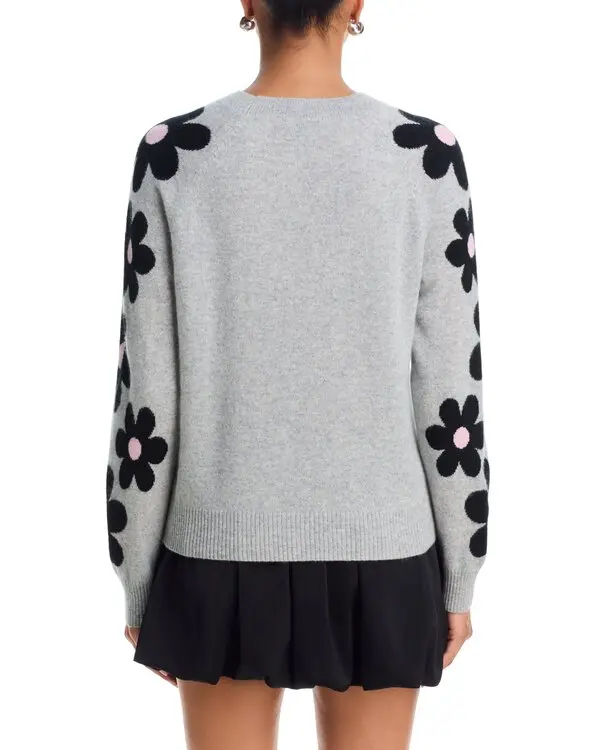 Aqua Floral Sleeve Cashmere Sweater - Light Grey Multi