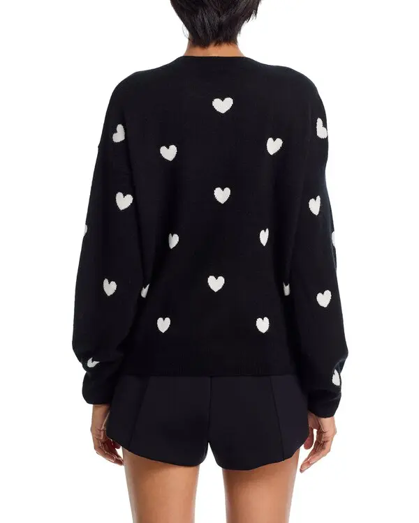 Aqua 100% Cashmere Heart Crewneck Sweater