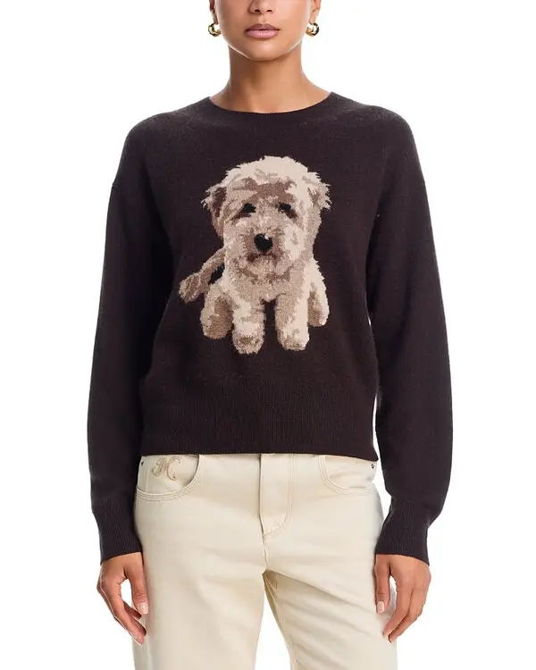 Aqua Cashmere Doodle Dog Crewneck Sweater - Chocolate