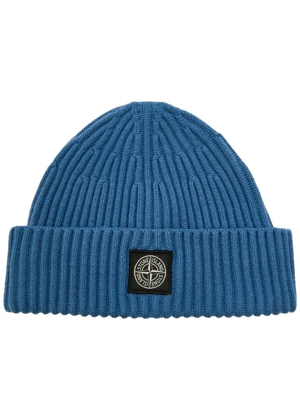 Stone Island Logo-appliquéd Wool Beanie - Blue