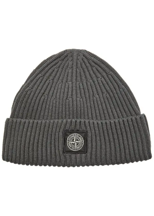 Stone Island Logo-appliquéd Wool Beanie - Grey