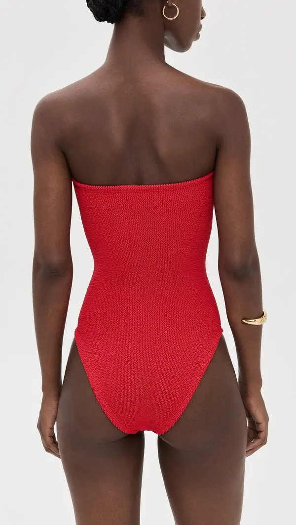 Hunza G Smocked Gingham Ruffle One Piece Swimsuit - Red/red
