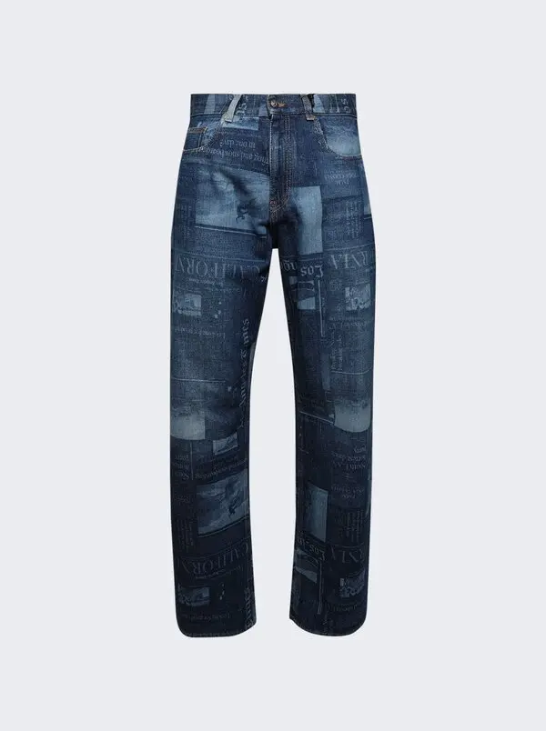 Palm Angels X La Times News Loose Denim Jeans - Blue