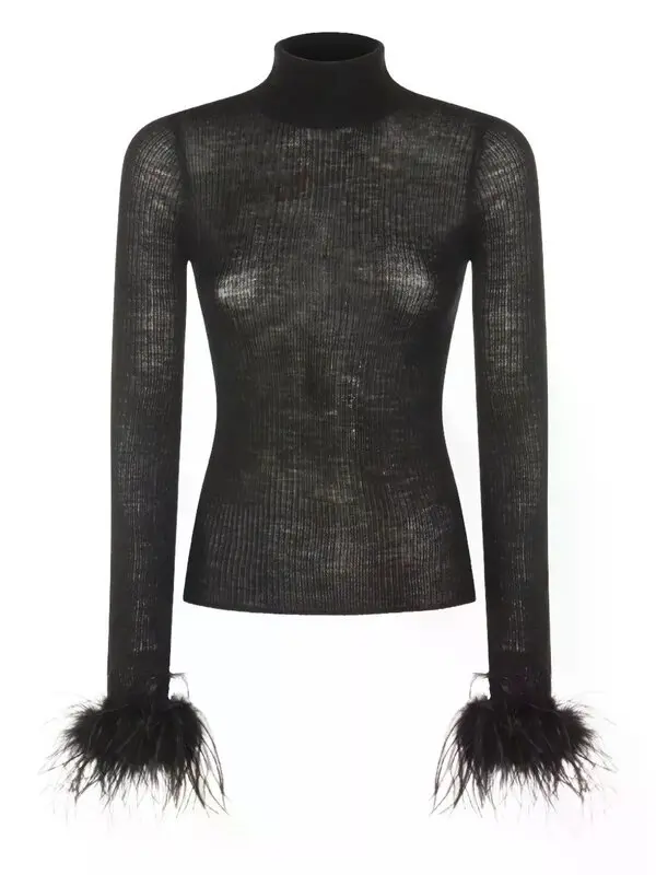 Blumarine Feather-trimmed Ribbed-knit Jumper