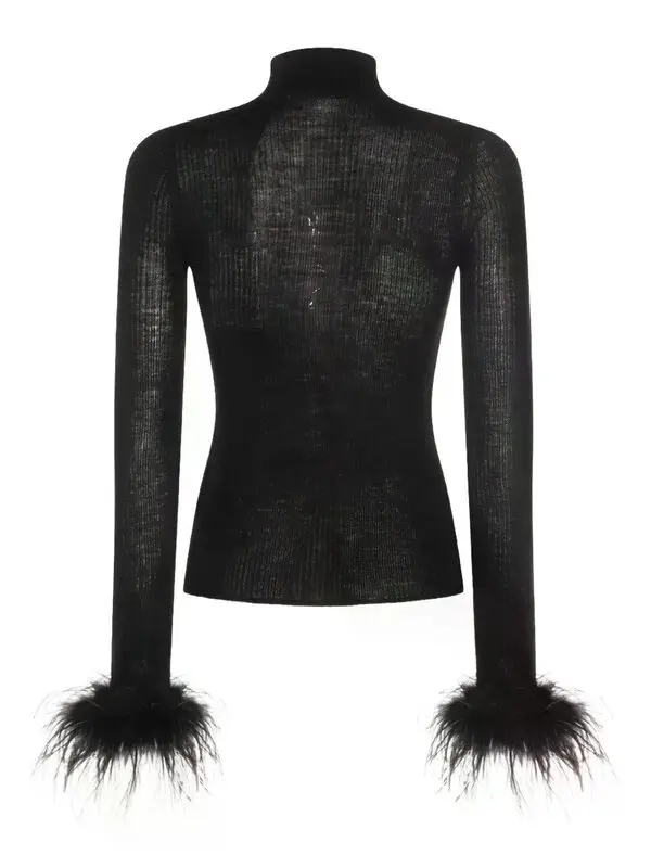 Blumarine Feather-trimmed Ribbed-knit Jumper