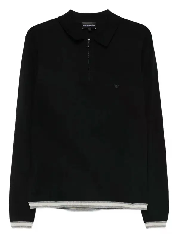 Emporio Armani Half-zip Wool Polo Shirt - Black