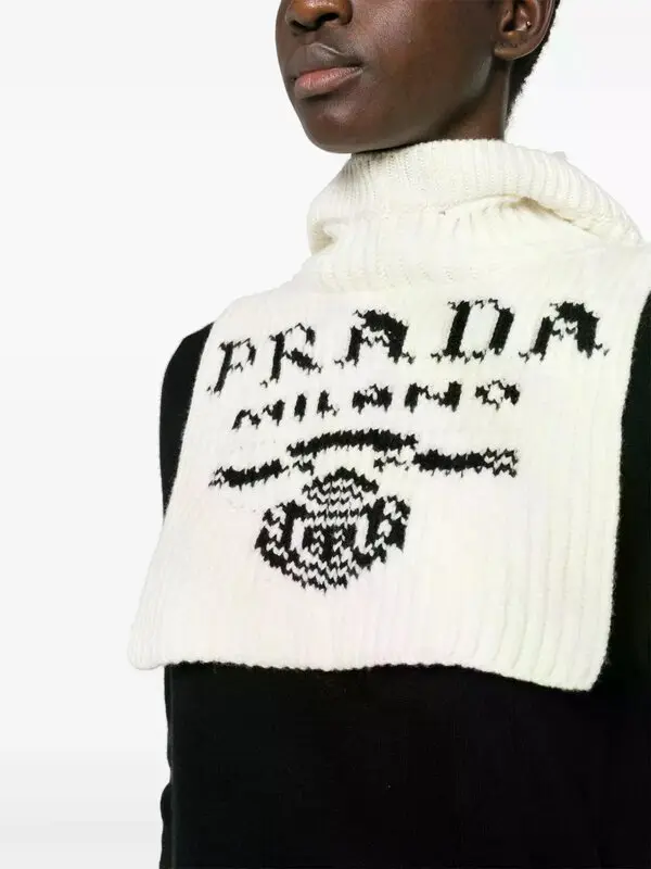 Prada Intarsia-Knit Logo Neck Warmer - Neutrals | Editorialist