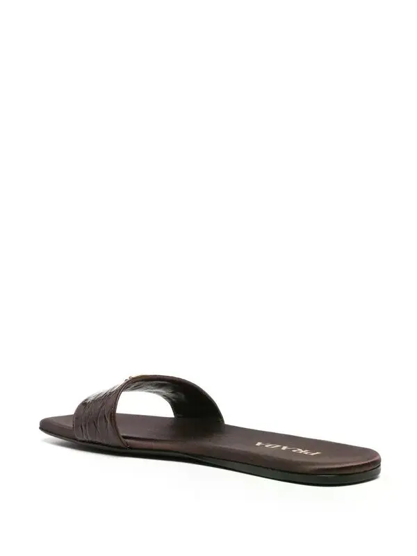 Prada Triangle-logo Embossed Crocodile Slides - Brown