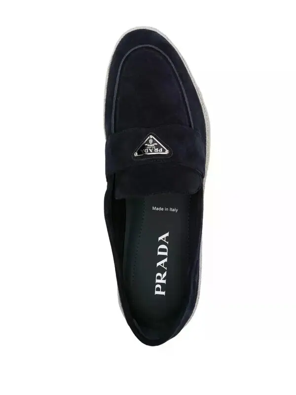 Prada Enamel Triangle-logo Suede Loafers - Blue