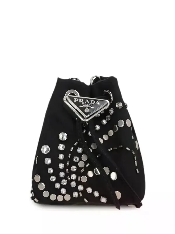 Prada Logo-appliqué Studded Bucket Bag - Black