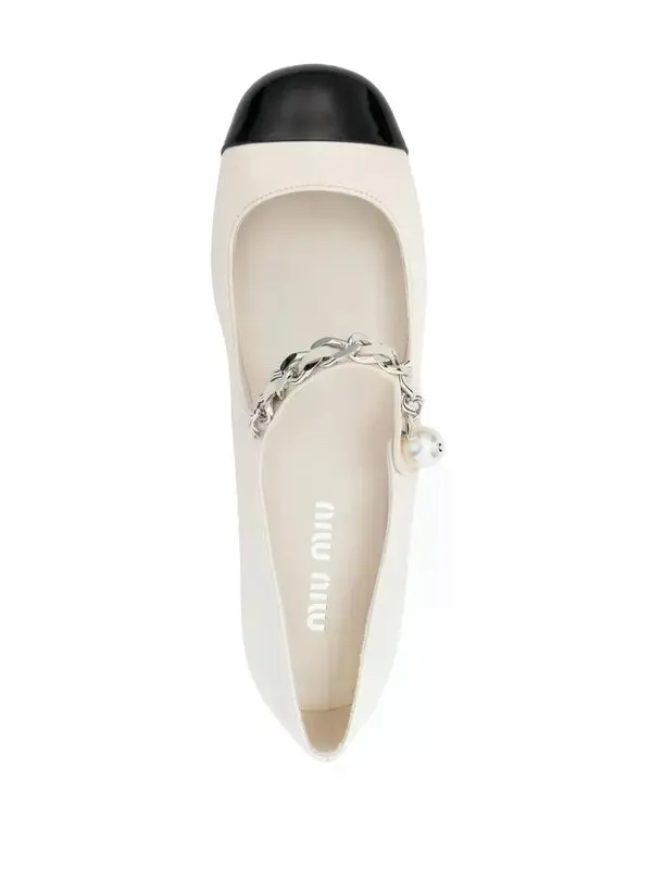 Miu Miu Chain-link Embellished Leather Ballerinas - Neutrals