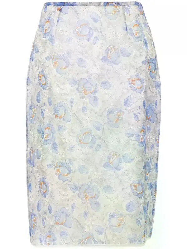 Prada Floral-print Sheer Pencil Skirt - White