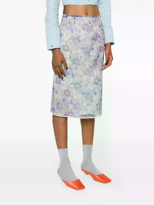 Prada Floral-print Sheer Pencil Skirt - White