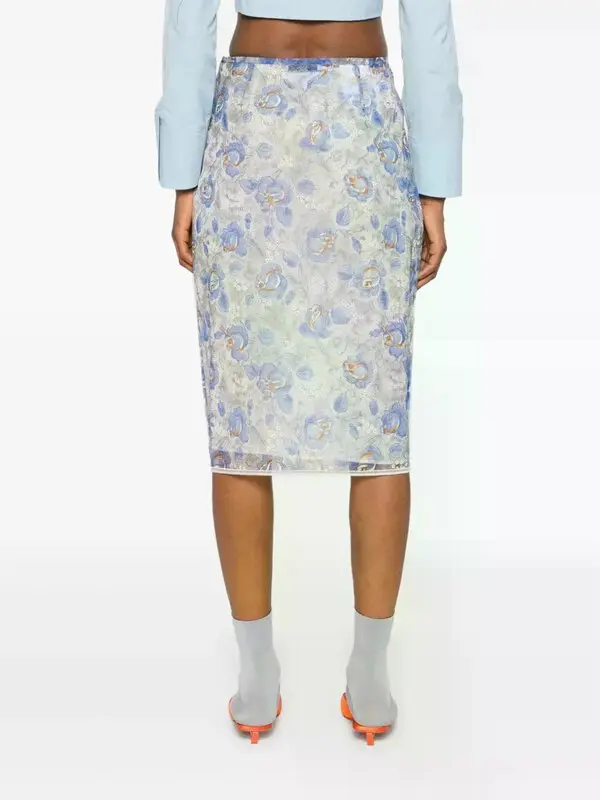 Prada Floral-print Sheer Pencil Skirt - White