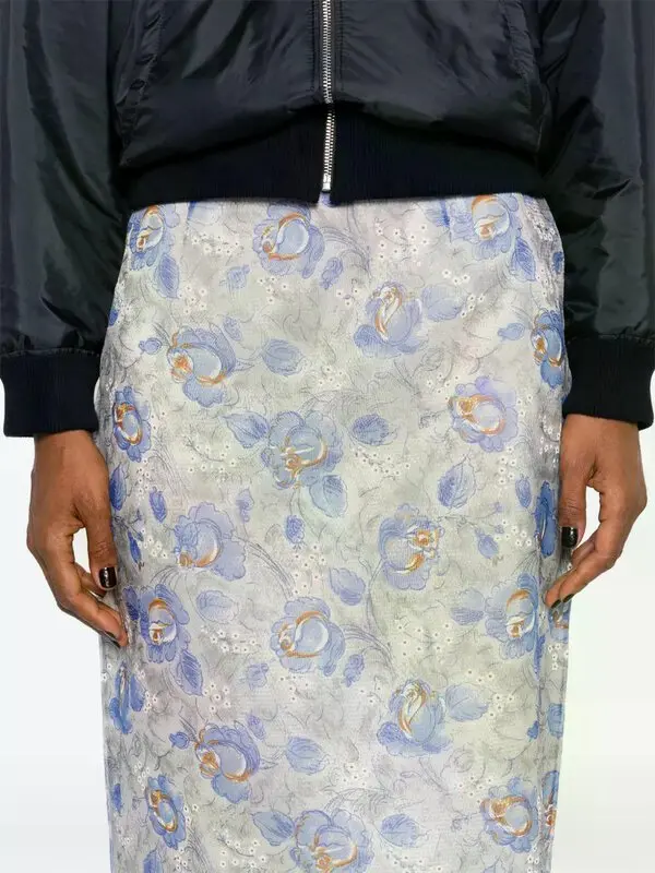 Prada Floral-print Sheer Pencil Skirt - White