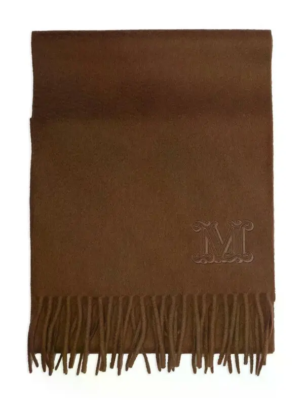 Max Mara Embroidered-logo Fringe Scarf - Brown
