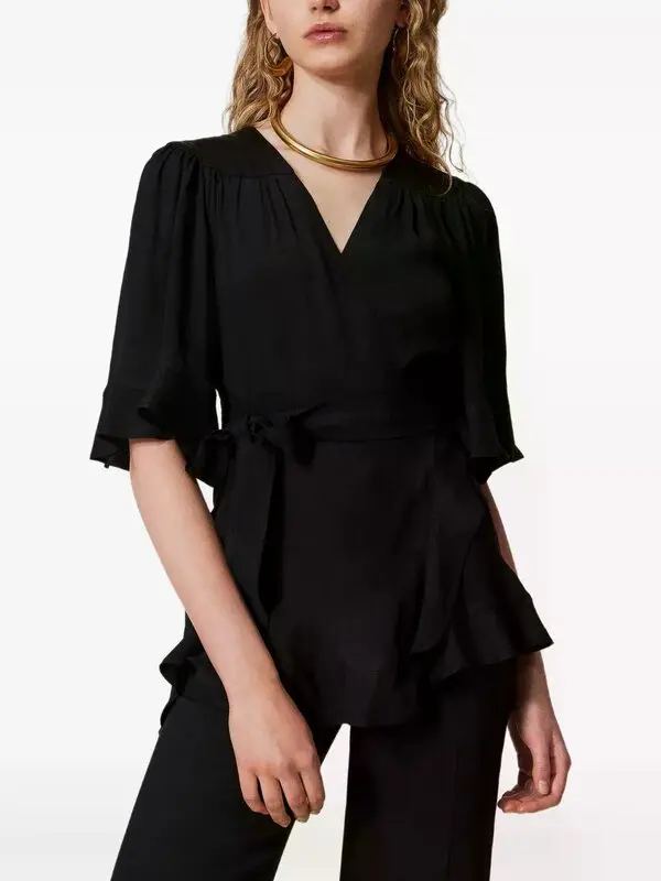 TWINSET Ruffle-detail Wrap Top - Black