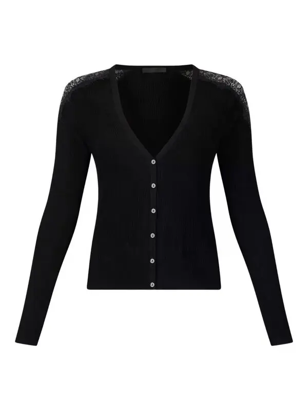 Liu Jo Lace-trimmed Ribbed Cardigan - Black