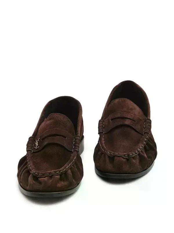 Saint Laurent Cassandre-detail Suede Loafers - Brown