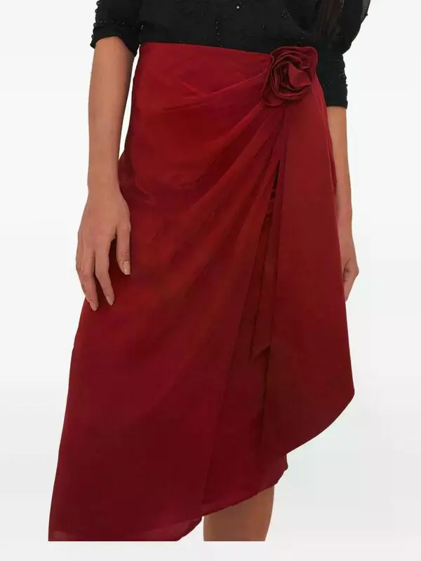 Farm Rio Rose-embellished Wrap Midi Skirt