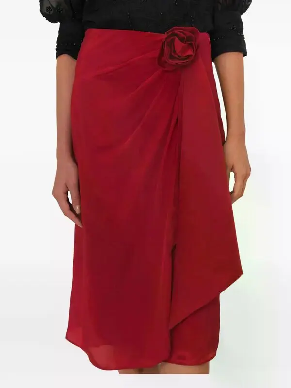 Farm Rio Rose-embellished Wrap Midi Skirt