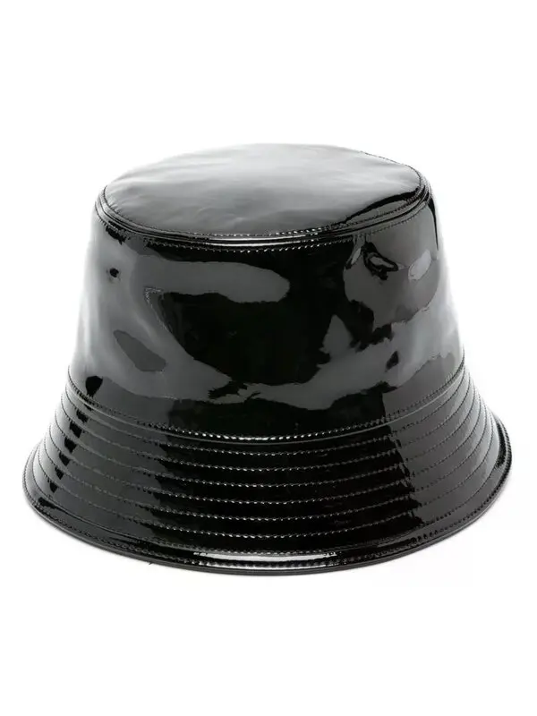 Prada Triangle-logo Patent-leather Bucket Hat - Black