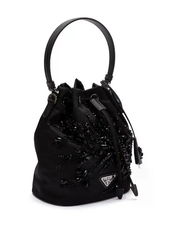 Prada Enamel Triangle-logo Tote Bag - Black
