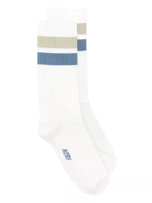 AUTRY Striped Ankle Socks - White