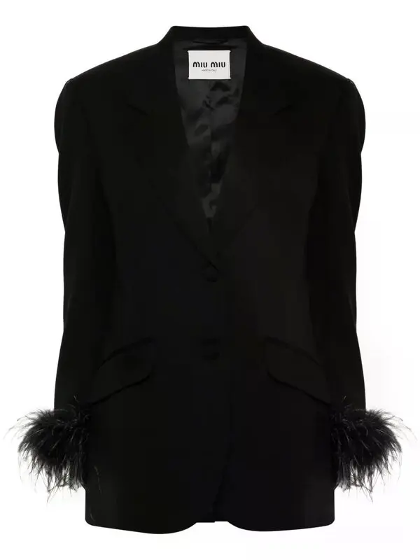Miu Miu Feather-trim Blazer - Black
