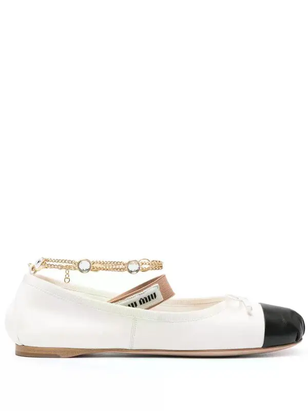 Miu Miu Bow-detail Leather Ballerina Shoes - White
