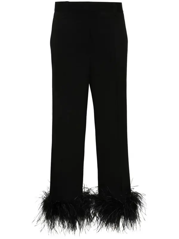 Miu Miu Feather-trimmed Trousers - Black