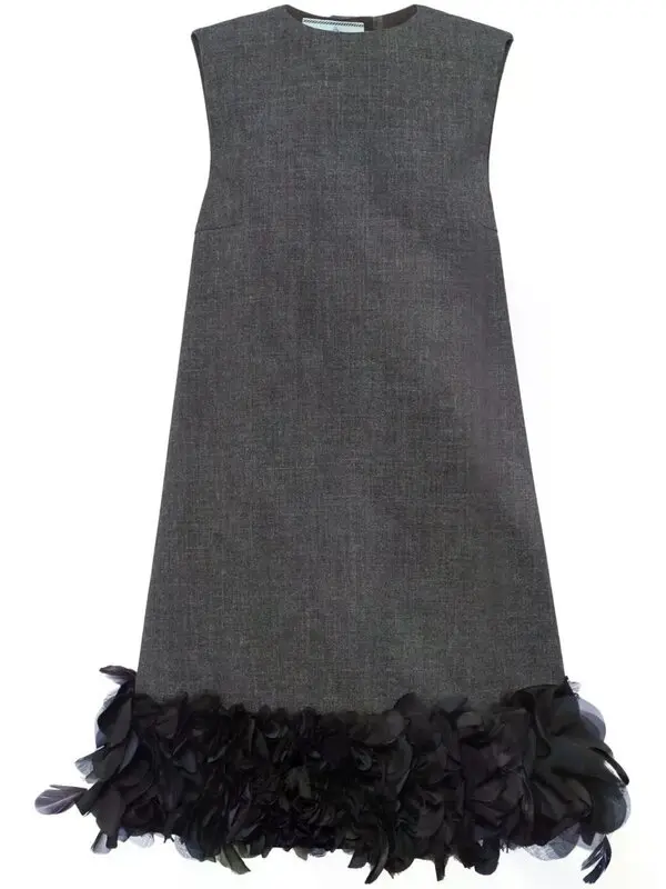 Prada Feather-detail Mini Dress - Grey
