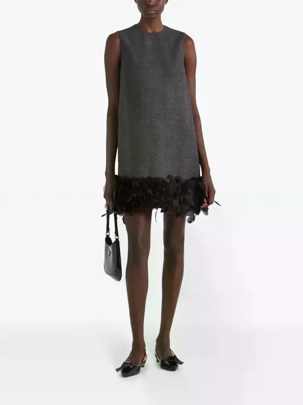 Prada Feather-detail Mini Dress - Grey