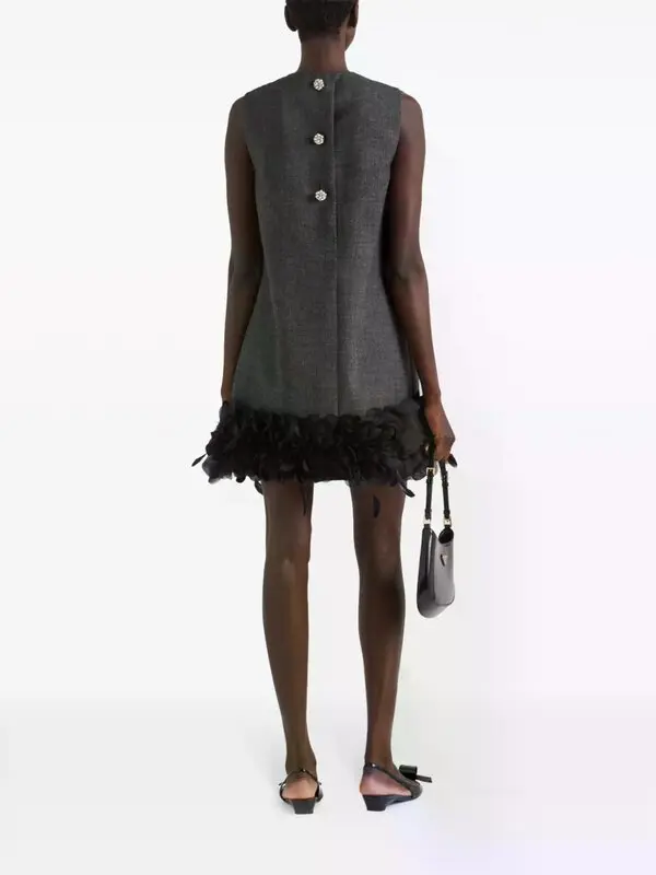 Prada Feather-detail Mini Dress - Grey